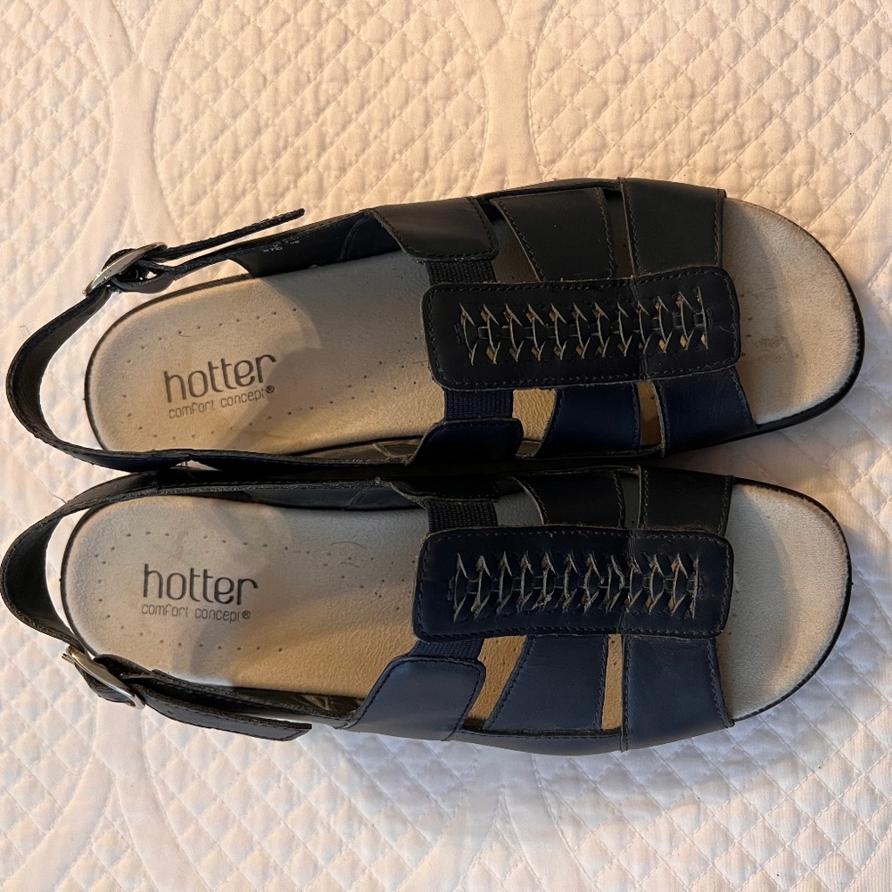 Hotter Comfort Concept Matter Black Leather Sandals - Gem